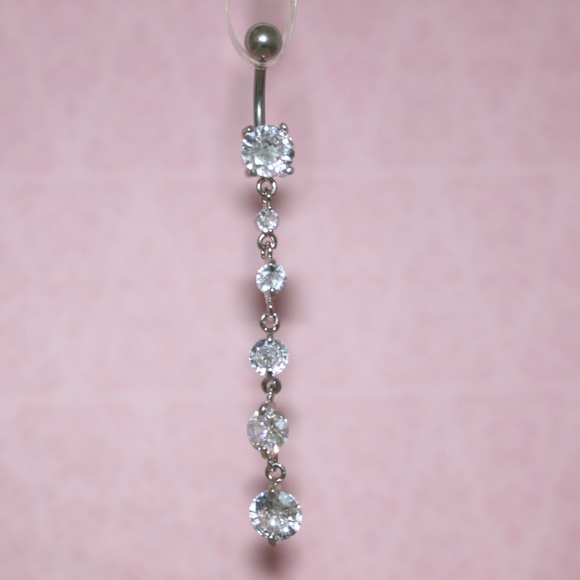 Jewelry | Belly Button Ring Piercing Rhinestone Silver Dangle | Poshmark